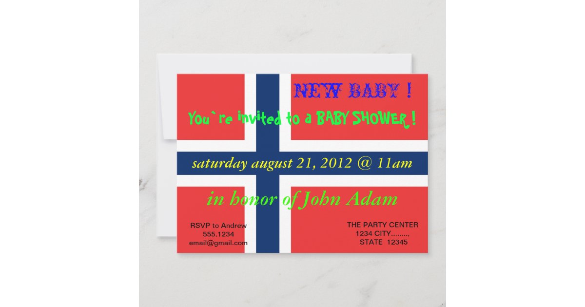 Baby Shower Invitation with Flag of Norway | Zazzle