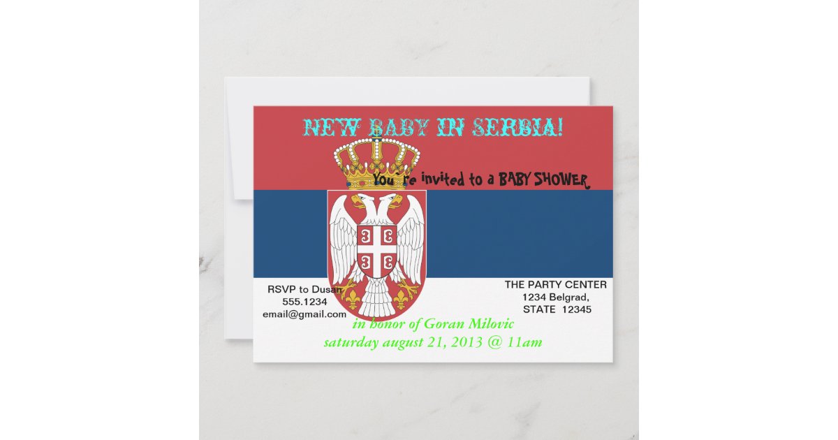 Baby Shower Invitation with Flag of Serbia | Zazzle