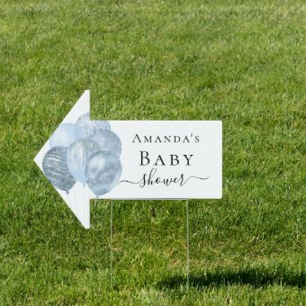 Baby Shower light blue boy balloons party arrow Sign | Zazzle