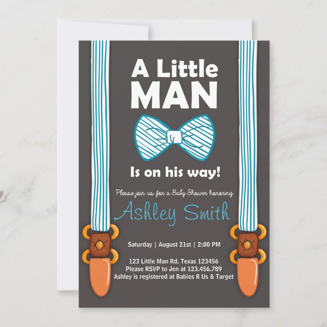 Baby Shower Little Man Invitation Bow Tie Blue | Zazzle