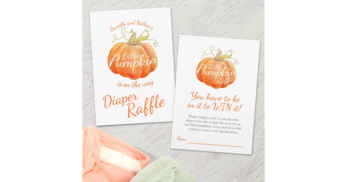 Baby shower little pumpkin diaper raffle enclosure card | Zazzle
