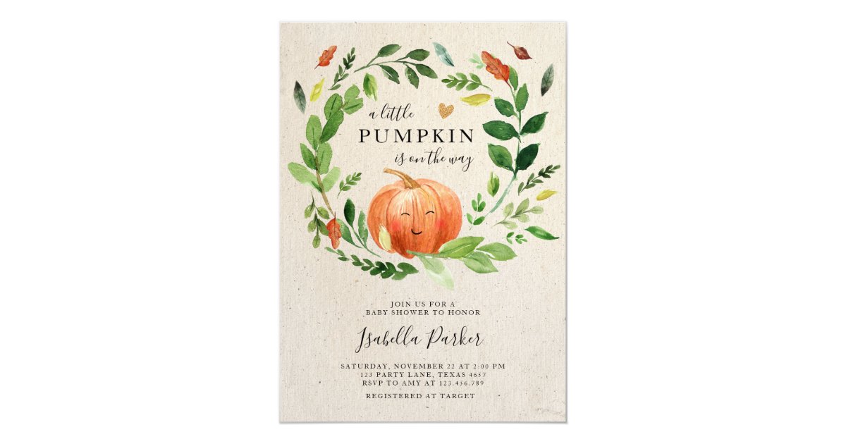 Baby Shower Little Pumpkin Fall Rustic Greenery Invitation | Zazzle.com