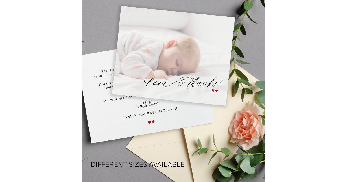 Baby Shower Love And Thanks Script Photo Thank You Note Card Zazzle