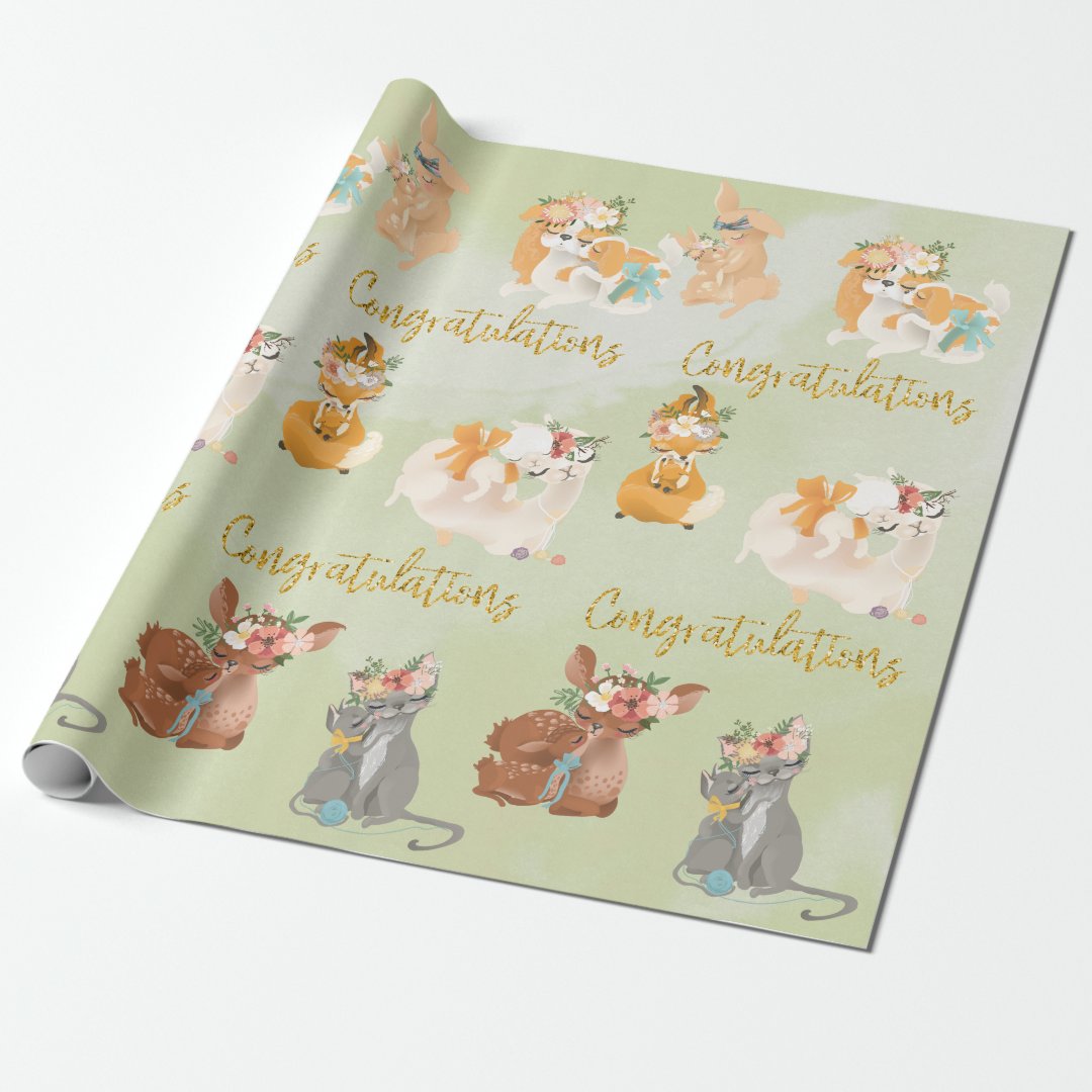 Baby Shower Mama Baby Animals Congratulations Wrapping Paper | Zazzle