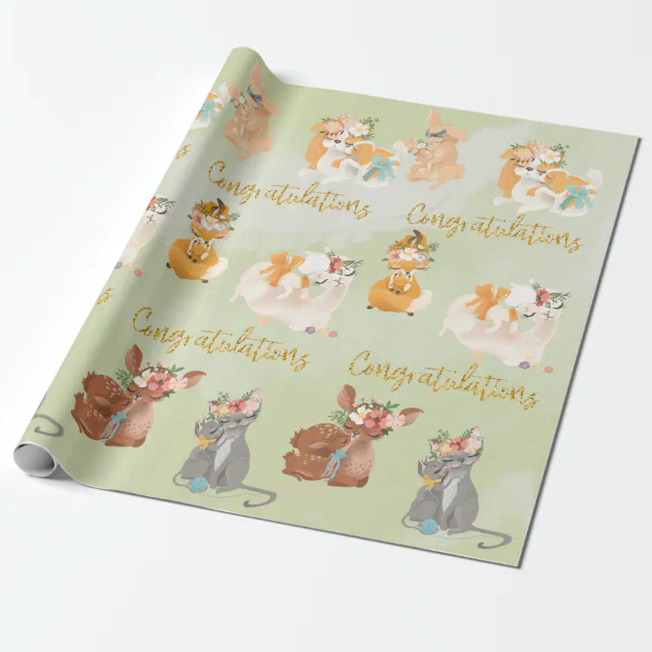 Baby Shower Mama Baby Animals Congratulations Wrapping Paper | Zazzle