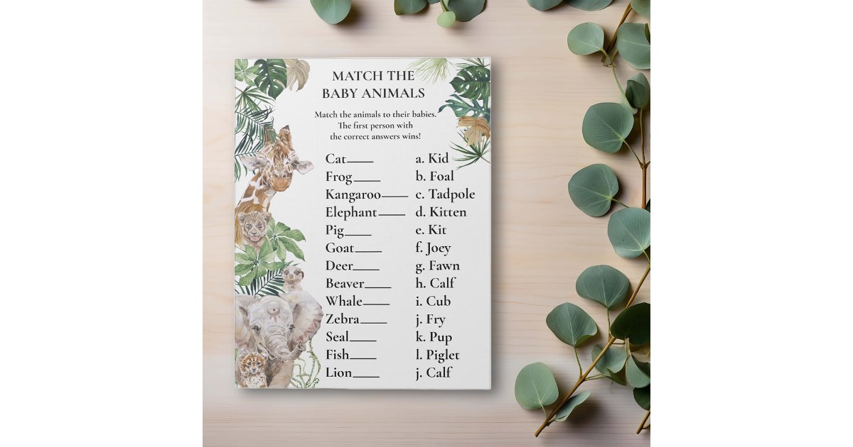 Baby Shower Match Game Jungle Safari Animals Notepad | Zazzle