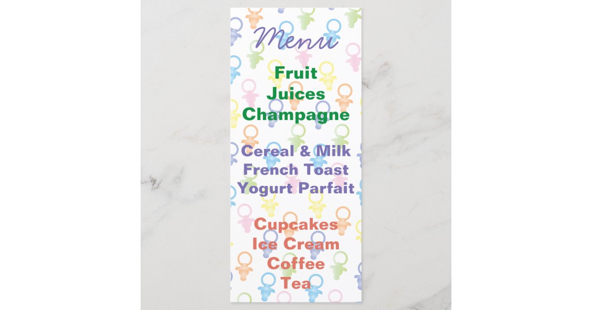 Baby Shower Menu Paci Bunny | Zazzle