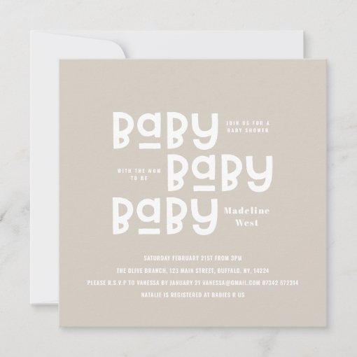 Baby shower natural modern minimal gender neutral invitation | Zazzle