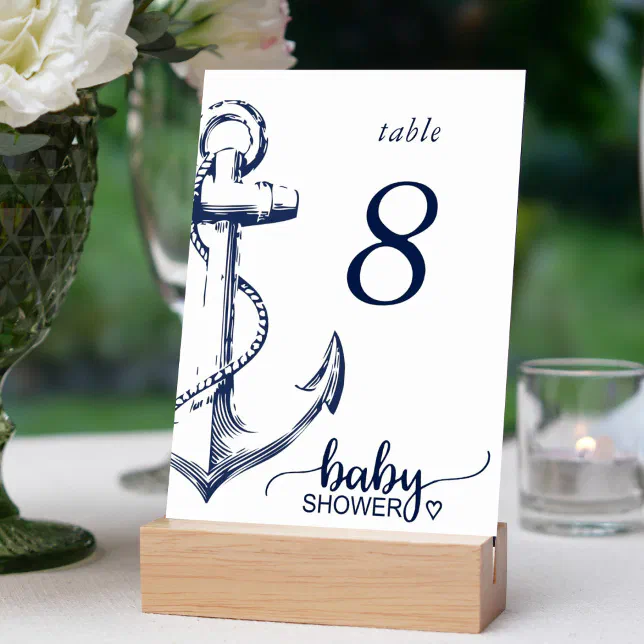 Baby Shower Nautical Anchor Table Number | Zazzle
