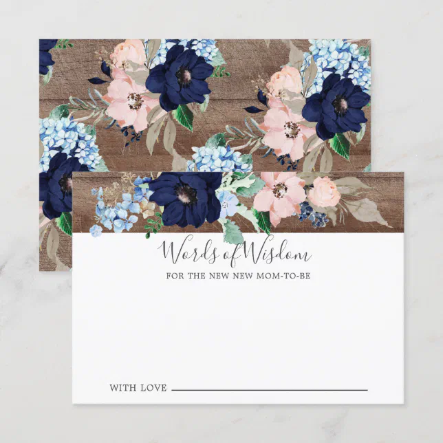 Baby Shower Navy & Blush Words of Wisdom Card | Zazzle