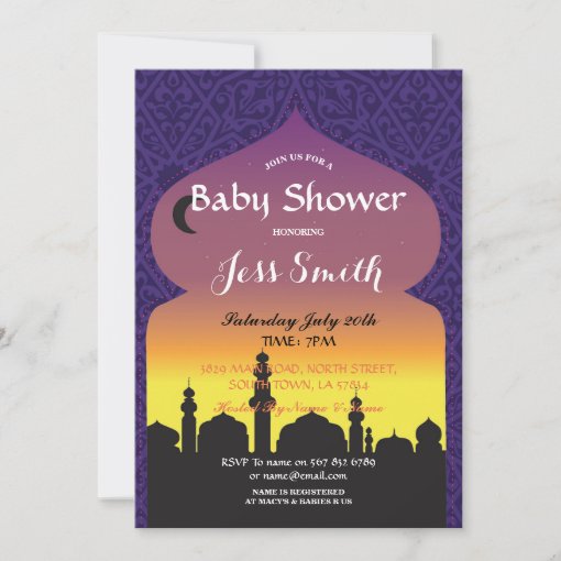 Baby Shower Party Arabian Nights Invite Purple | Zazzle