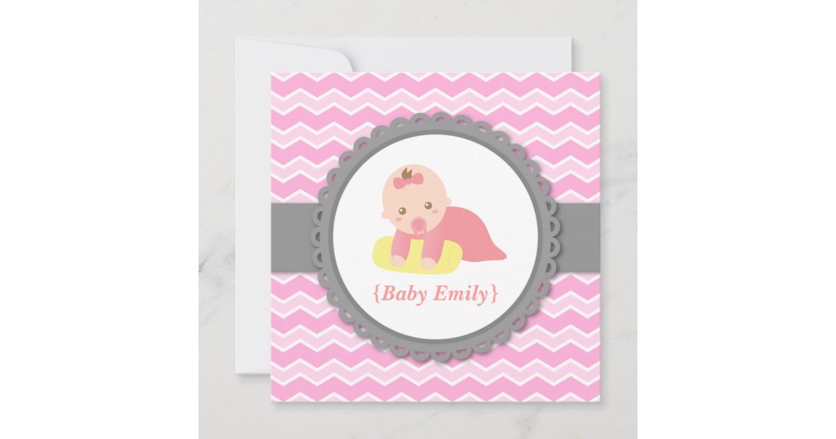 Baby Shower - Pink and White Chevron, Baby girl Invitation | Zazzle