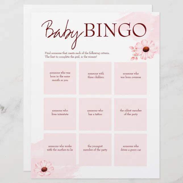 Baby shower pink bingo game personalized template letterhead | Zazzle
