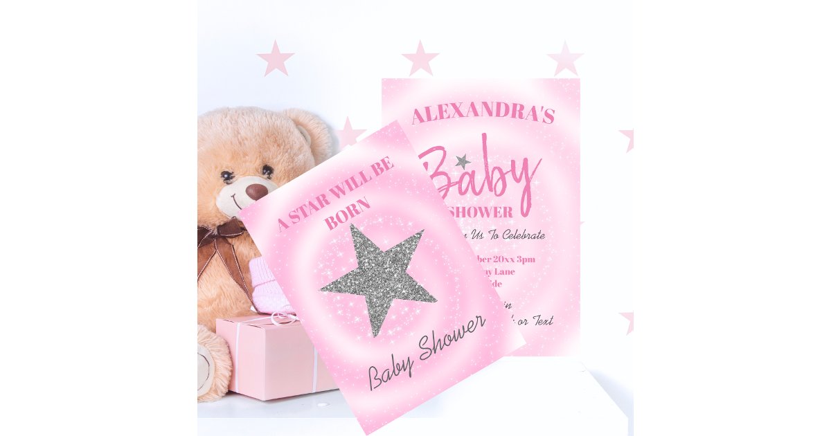 Baby Shower Pink Girl Cute Star Is Born Invitation | Zazzle