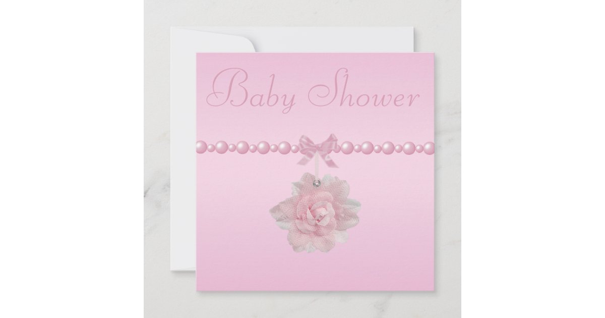 Baby Shower Pink Rose, Shoes, & Jewel Pacifier Invitation | Zazzle