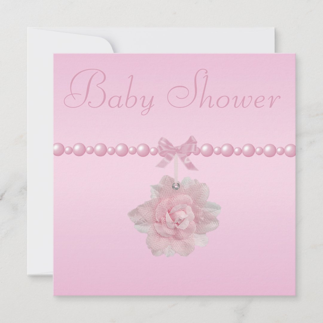 Baby Shower Pink Rose, Shoes, & Jewel Pacifier Invitation | Zazzle