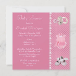 Baby Shower Pink Shoes, Clothes & Jewel Pacifier Invitation | Zazzle