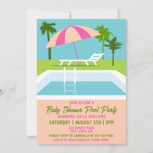 Baby Shower Pool Party Tropical Swimming Pool Invitation | Zazzle