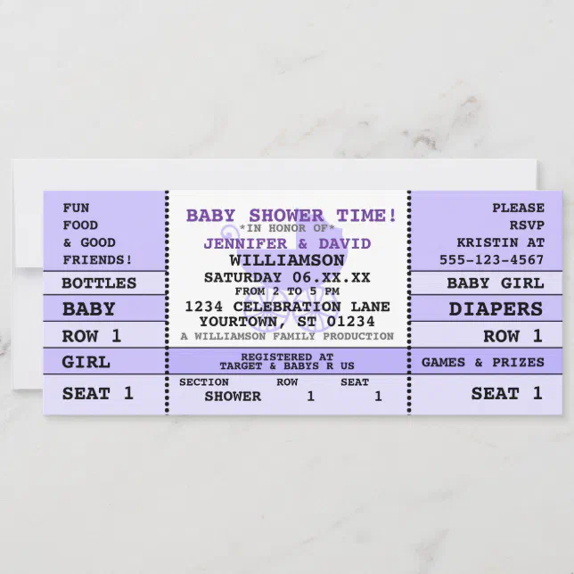 Baby Shower Purple Concert Ticket Invitation | Zazzle