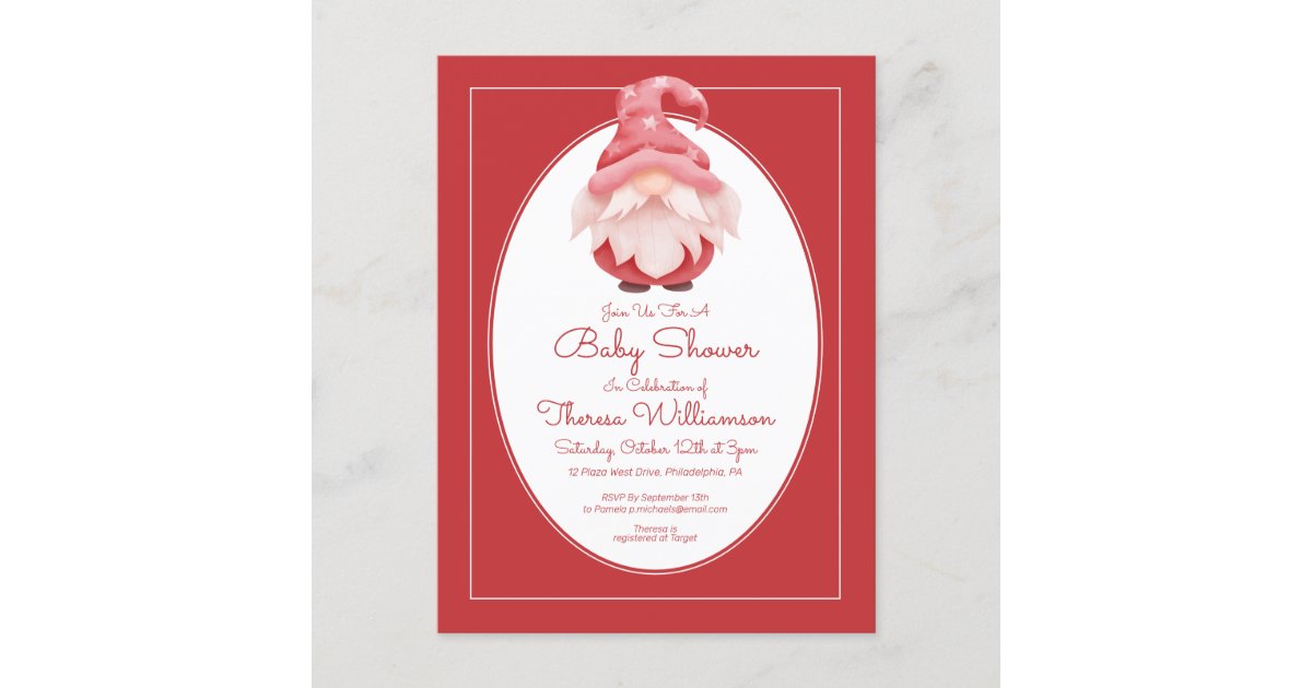 BABY SHOWER | Red Star Gnome Baby Shower Postcard | Zazzle