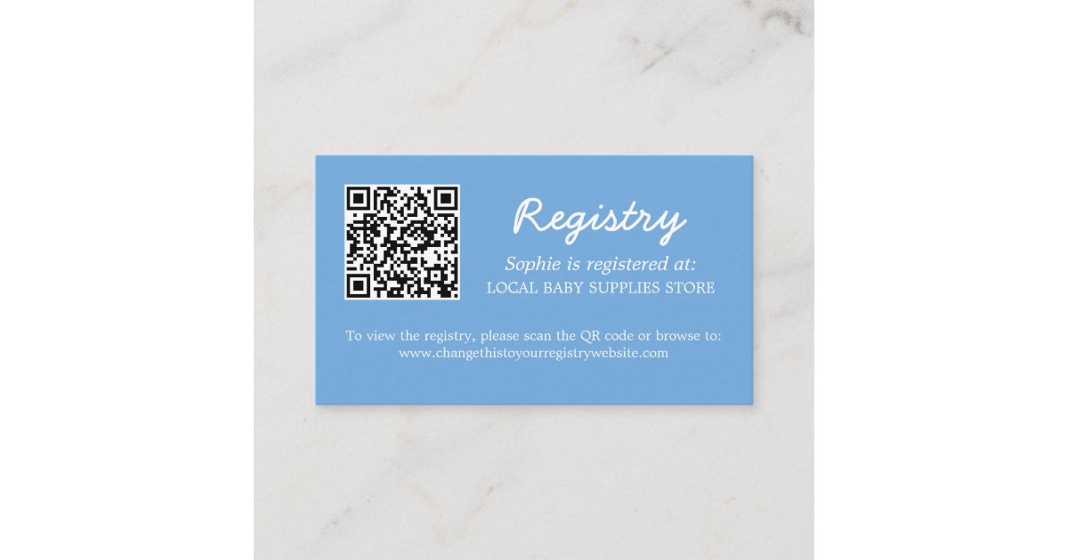 Baby Shower Registry QR Code Blue Enclosure Card | Zazzle