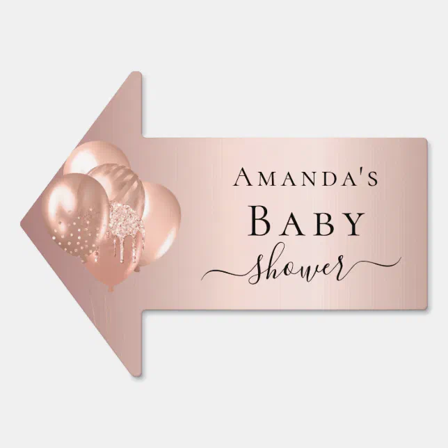 Baby Shower rose gold balloons party arrow Sign | Zazzle