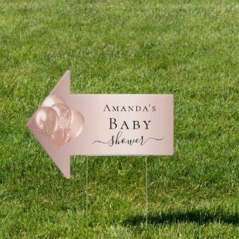 Baby Shower rose gold balloons party arrow Sign | Zazzle