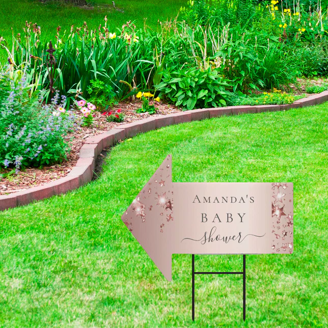 Baby Shower rose gold metallic name arrow Sign | Zazzle