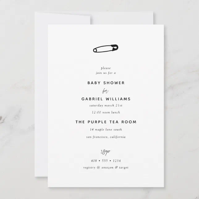 Baby Shower | Safety Pin Baby Invitation | Zazzle