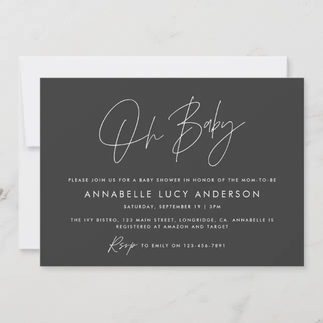 Baby shower script modern black white boho invitation | Zazzle
