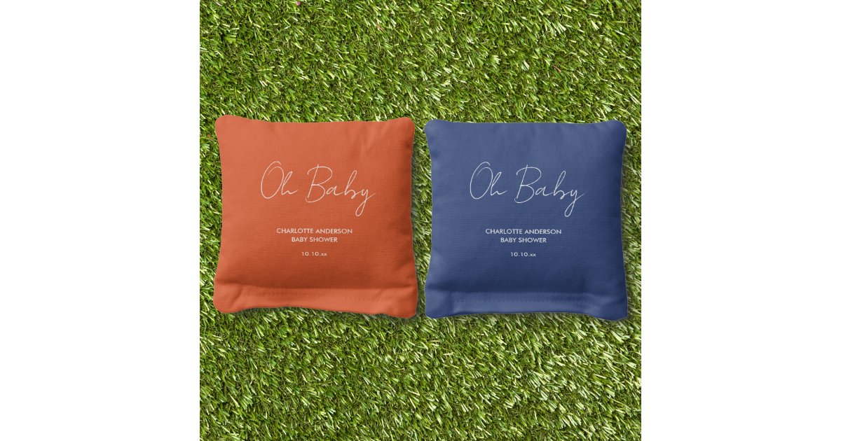 Baby shower script modern elegant cornhole bags | Zazzle