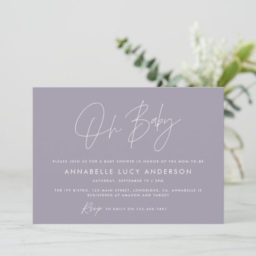 Baby shower script modern lilac purple boho invitation | Zazzle