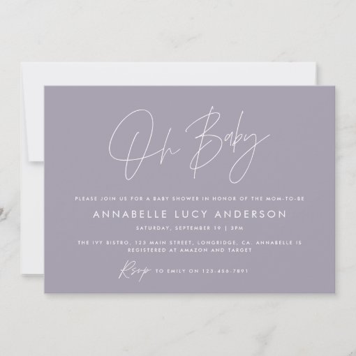 Baby shower script modern lilac purple boho invitation | Zazzle