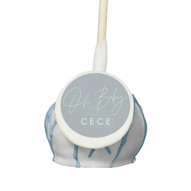 Baby shower script modern minimal dusty blue cake pops | Zazzle