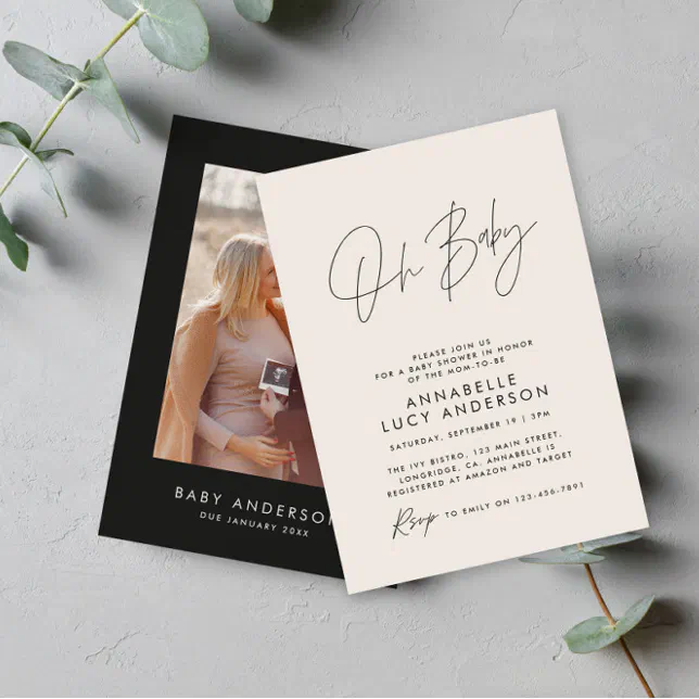 Baby shower script modern natural photo elegant invitation | Zazzle