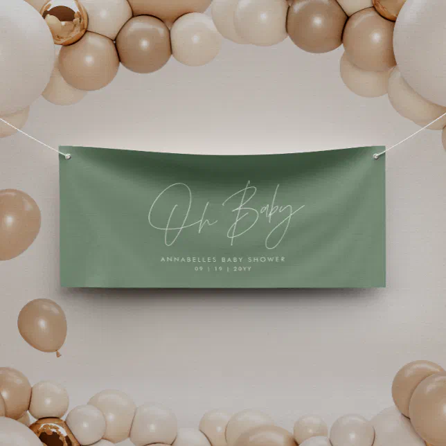 Baby shower script modern sage green elegant banner | Zazzle