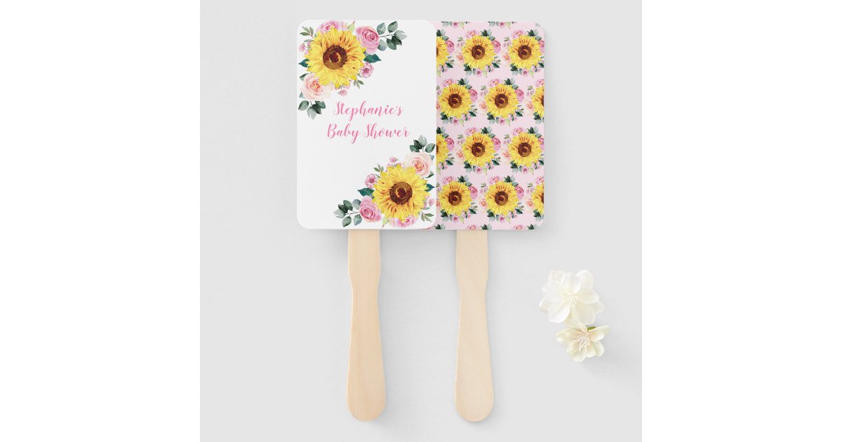 Baby Shower Sunflower Pink Floral Personalized Hand Fan | Zazzle