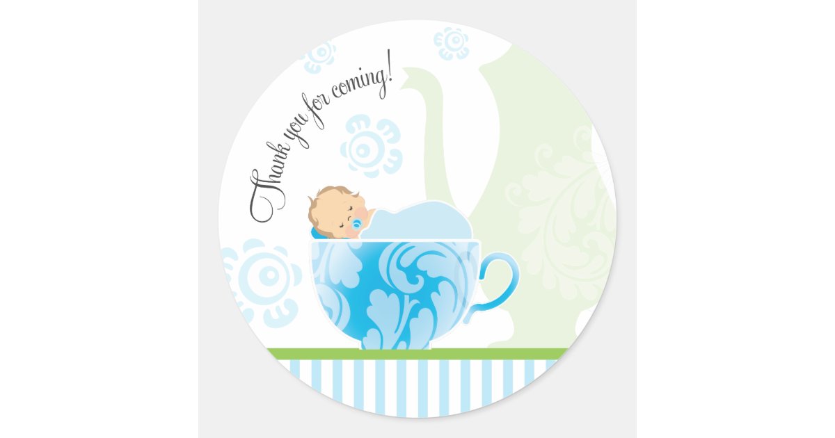 Baby Shower Tea Party Favor Sticker | Boy | Zazzle