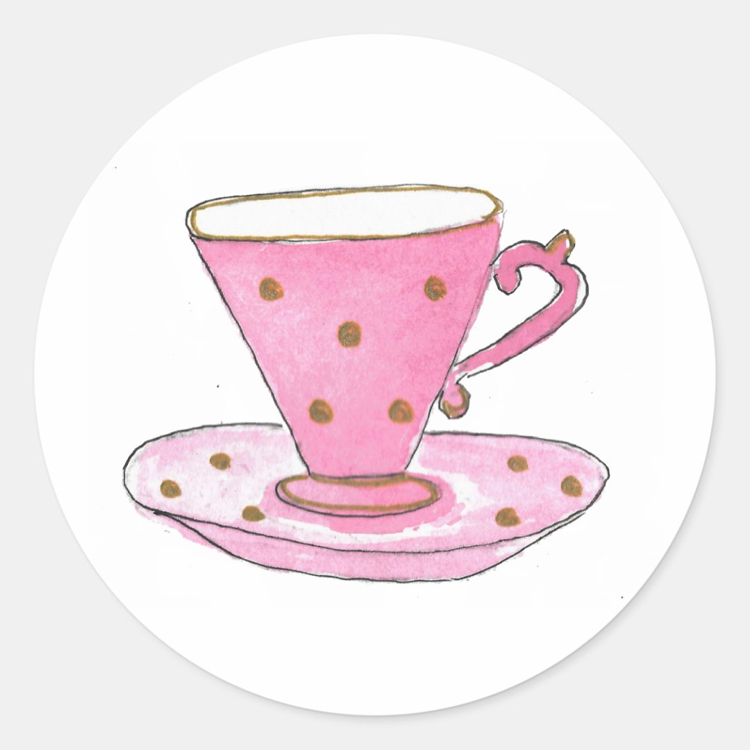 Baby Shower Tea Party | Watercolor Pink Tea Cup Classic Round Sticker ...