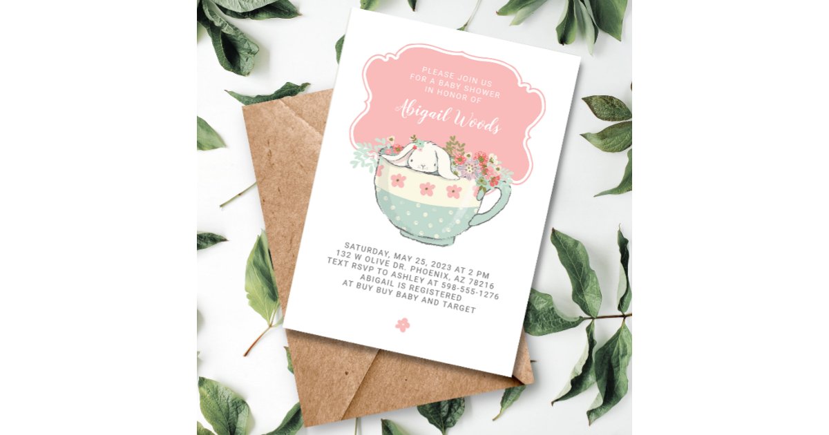 Baby Shower Tea Party White Rabbit Invitation | Zazzle