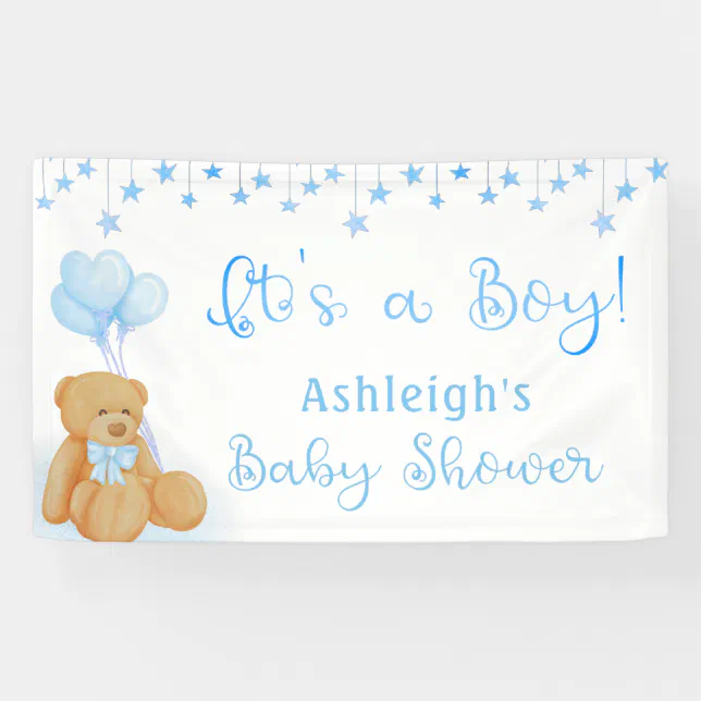 Baby Shower Teddy Bear Blue Balloons IT'S A BOY Banner | Zazzle