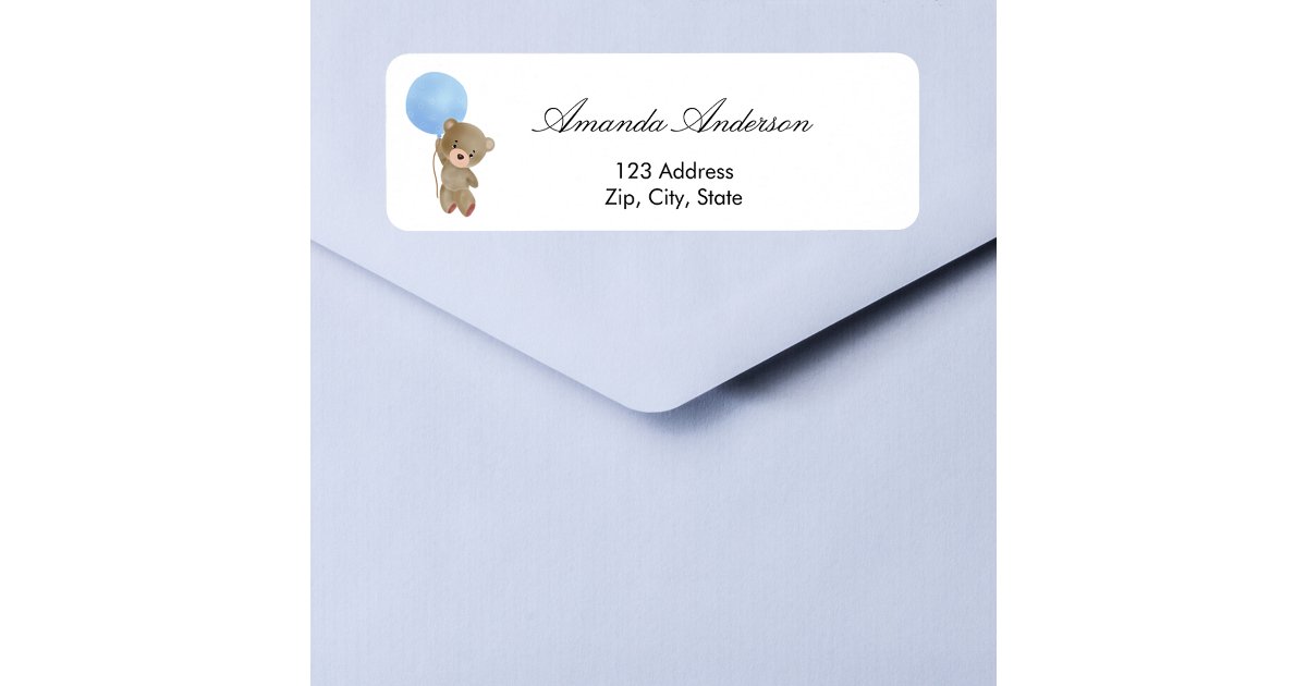 Baby Shower teddy bear blue return address Label | Zazzle