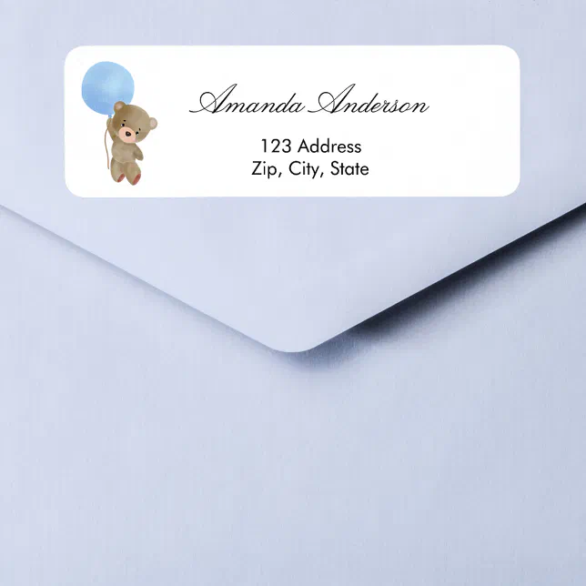 Baby Shower teddy bear blue return address Label | Zazzle
