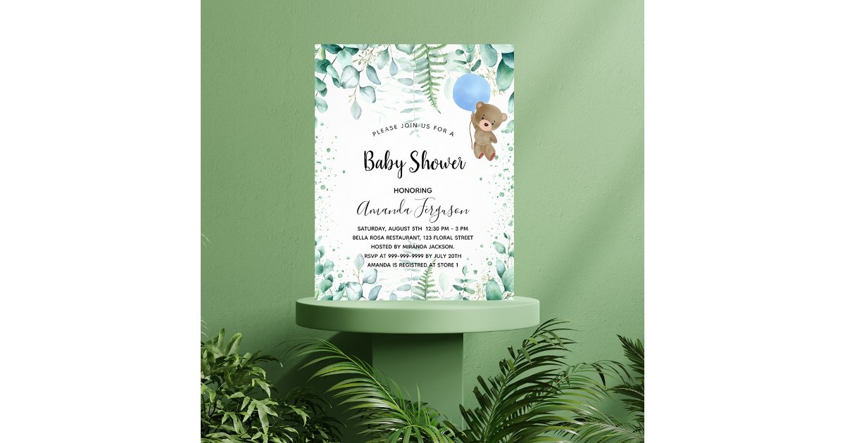 Baby Shower teddy boy eucalyptus budget invitation Flyer | Zazzle