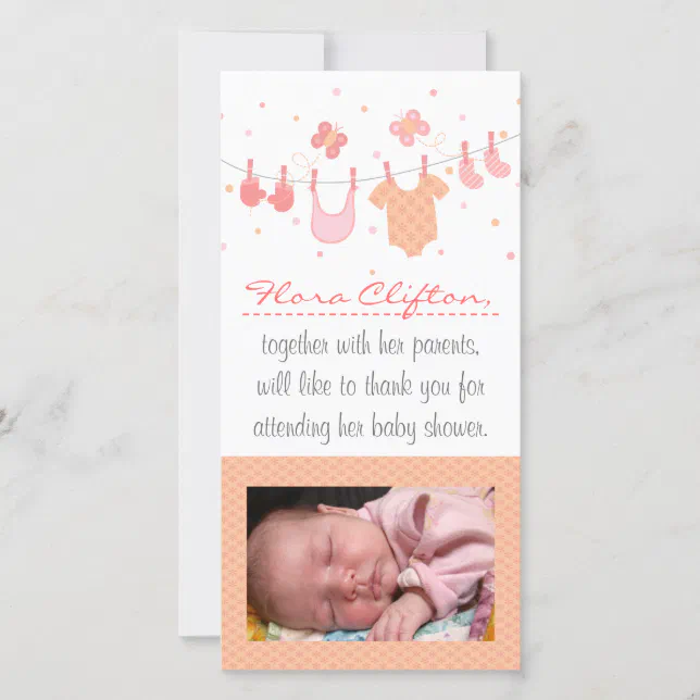 Baby shower Thank You: Baby clothes on clothesline Thank You Card | Zazzle