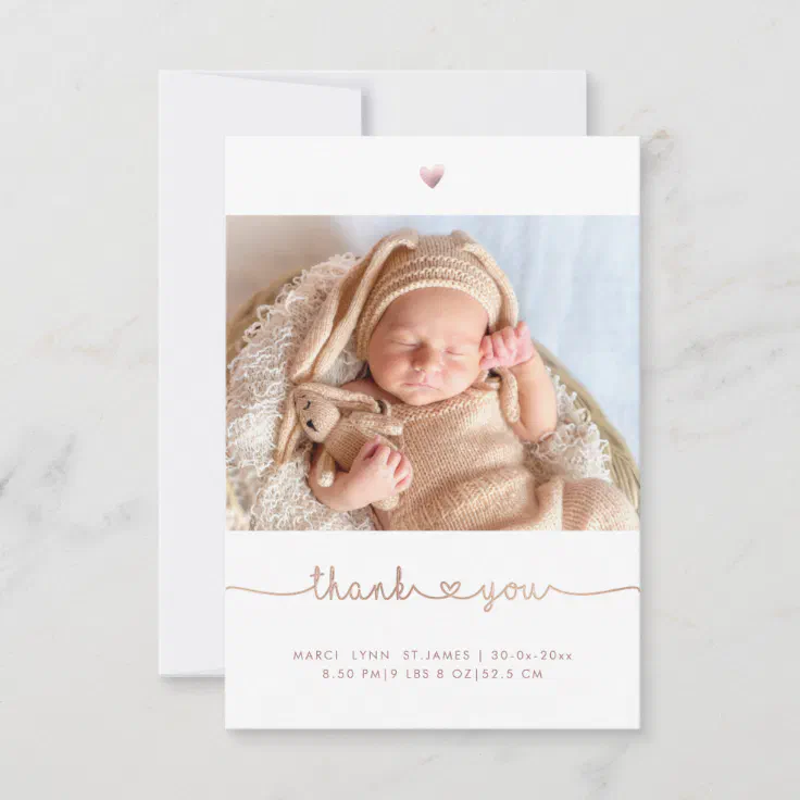 Baby Shower Thank You Faux Rose Gold Love Script | Zazzle