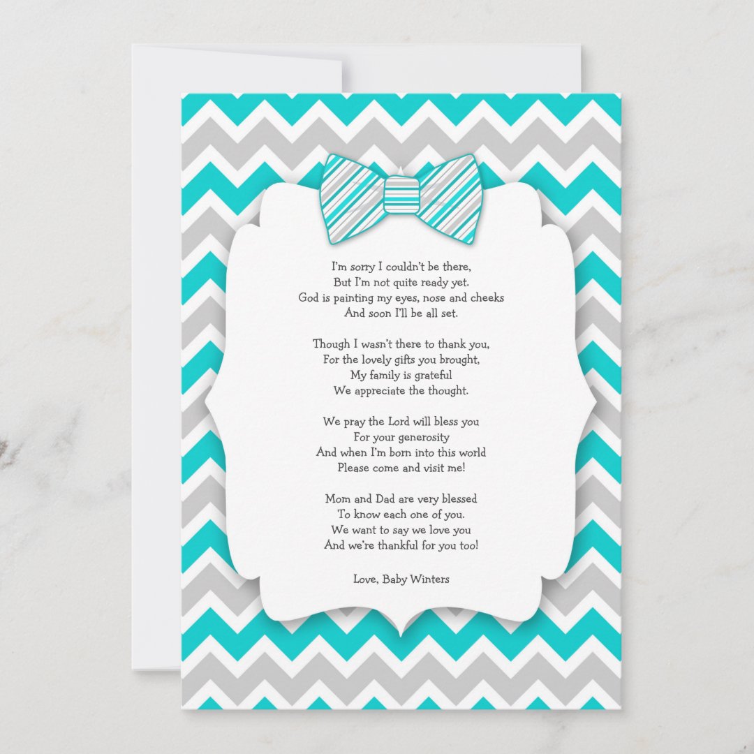 Baby shower thank you notes with poem turquoise | Zazzle
