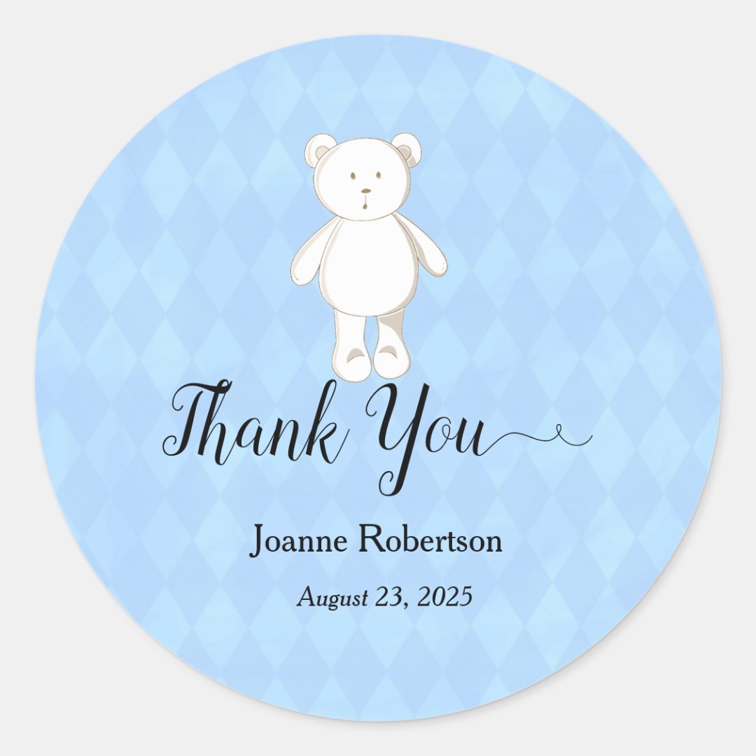 Baby Shower Thank You Teddy Bear | Baby Blue Classic Round Sticker | Zazzle