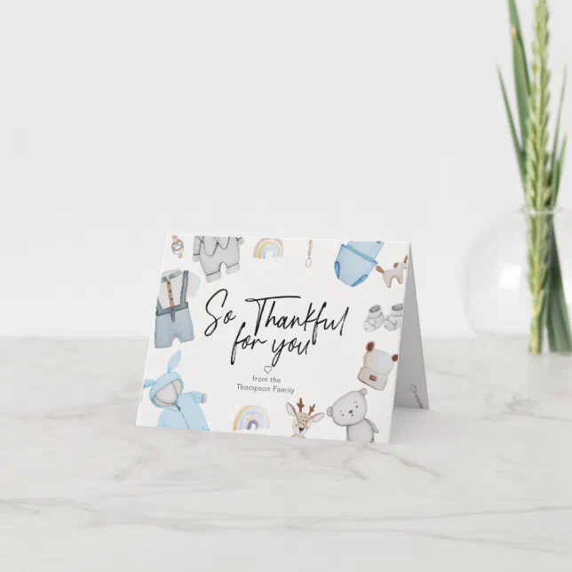 Baby Shower Thankful For You Boys Clothes Toys Thank You Card | Zazzle