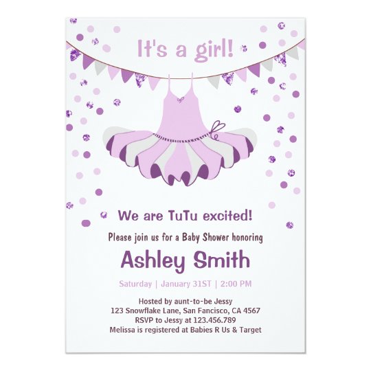 Baby Shower TuTu Purple Silver Invitation | Zazzle.com
